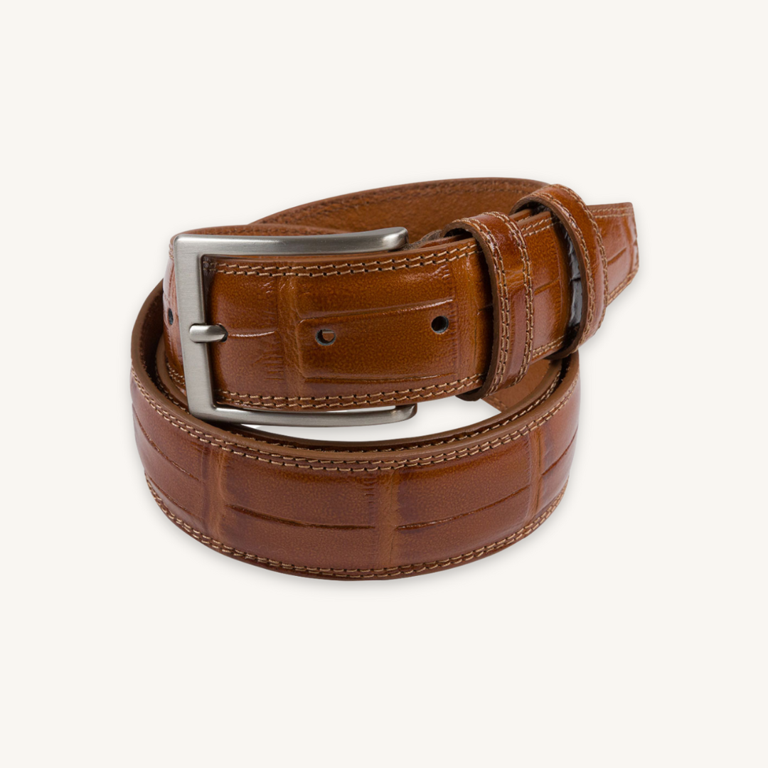 Cognac Croco-Pattern Belt | Made in Italy | Men's Belts | Portia1924 ...